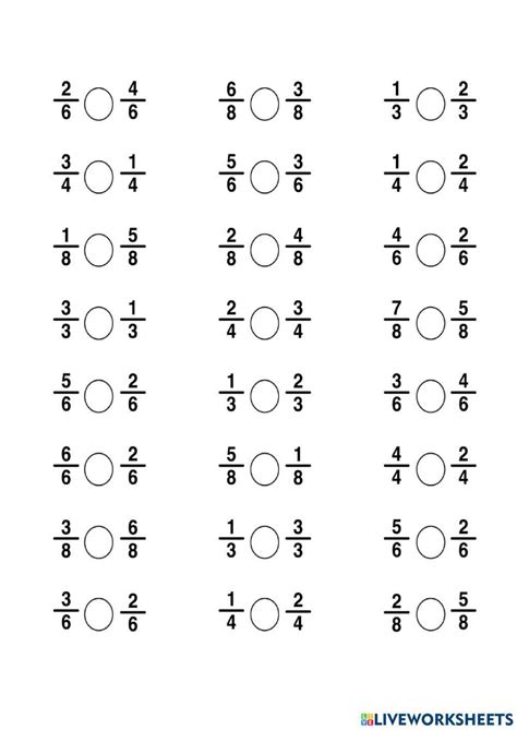 Compare Fractions Same Denominator Worksheet Live Worksheets Worksheets Library