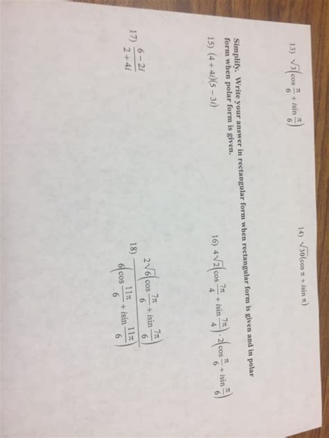 Solved Squareroot 3 Cos Pi 6 I Sin Pi 6 Squareroot 30