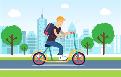 남자아이가 자전거를 타고 학교에서 하교한다 일러스트 무료 다운로드 Lovepik
