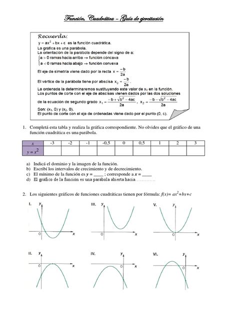 Función Cuadrática Ejercicios Pdf Ecuación Cuadrática Matemática Elemental