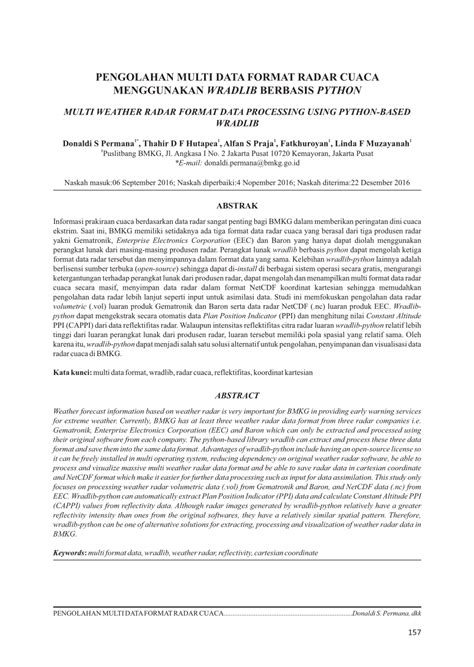 PDF PENGOLAHAN MULTI DATA FORMAT RADAR CUACA MENGGUNAKAN WRADLIB BERBASIS PYTHON MULTI