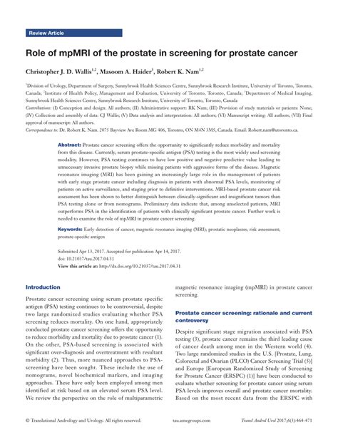 Pdf Role Of Mpmri Of The Prostate In Screening For Prostate Cancer