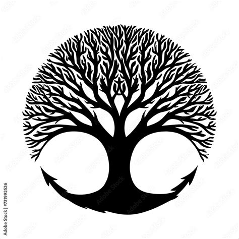 Tree Of Life Black And White Vector Design Generative Ai Isolated On White Background Stock