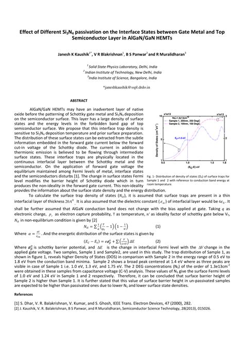 Pdf Effect Of Different Si3n4 Passivation On The Interface States