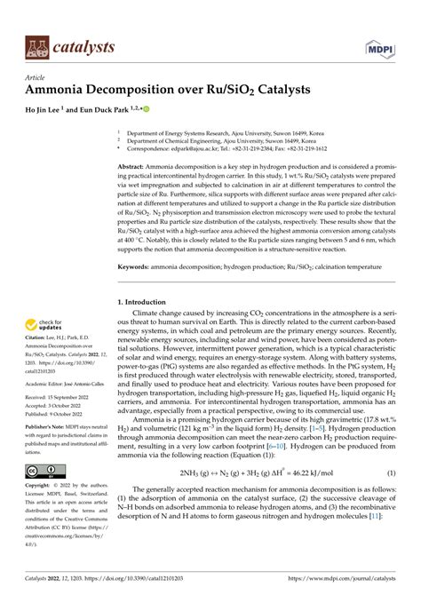 Pdf Ammonia Decomposition Over Rusio2 Catalysts