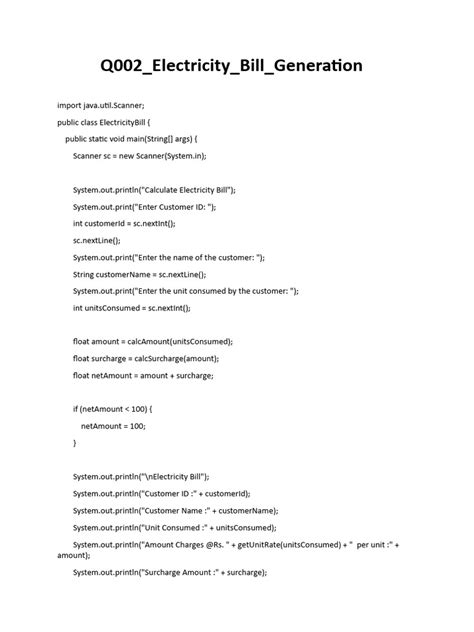 Q002 Calculate Electricity Bill Program In Java Pdf