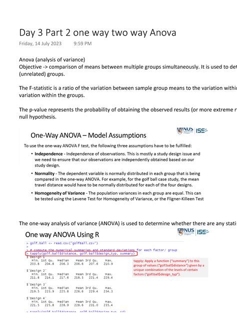 Day 3 Part 2 One Way Two Way Anova Anova Analysis Of Variance Objective Comparison Of