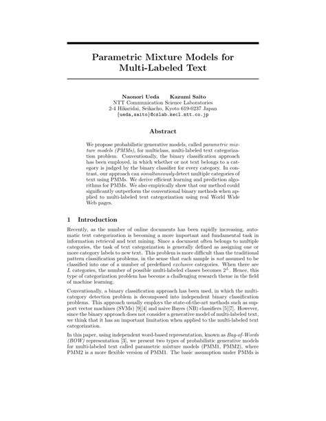 Pdf Parametric Mixture Models For Multi Labeled Text