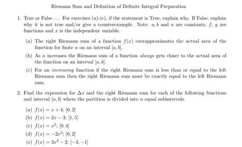 Solved Riemann Sum And Definition Of Definite Integral