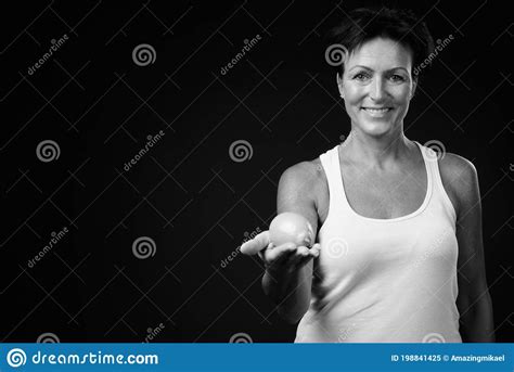 Portrait Of Happy Mature Beautiful Woman With Short Hair Stock Image