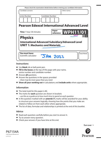 Guided Solution Edexcel Ial Unit 1 Wph11 01 January 2022 Walkthrough Teaching Resources