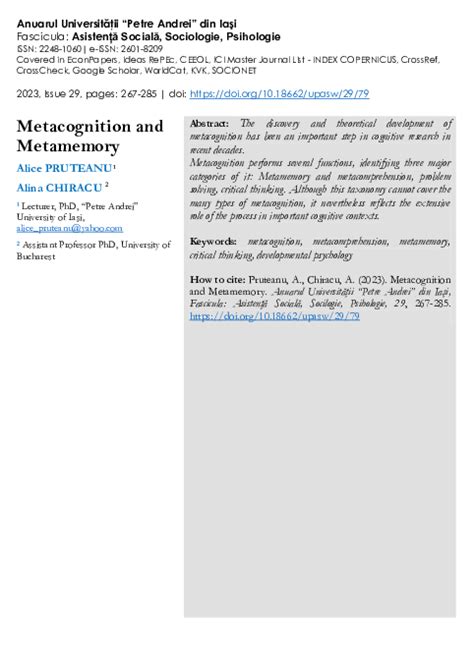 Pdf Metacognition And Metamemory