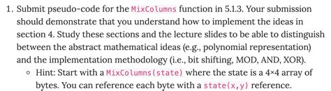 Solved 1 Submit Pseudo Code For The Mixcolumns Function In