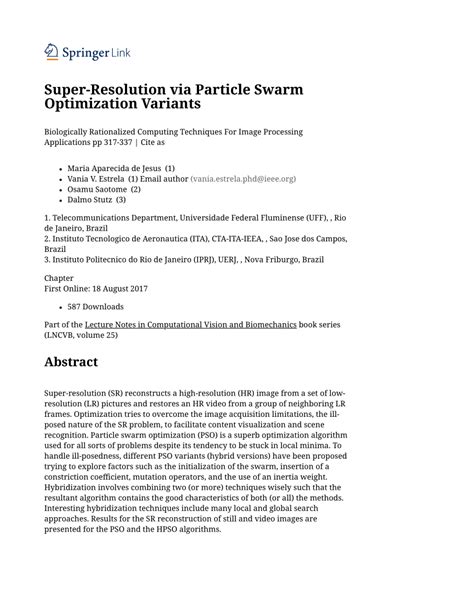 Pdf Super Resolution Via Particle Swarm Optimization Variants