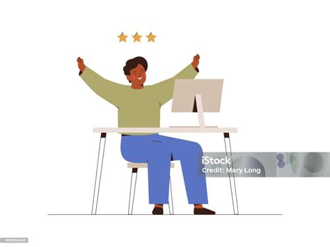 목표 달성에 만족하는 청년 소년은 손을 들어 승리를 즐긴다 완료된 작업 또는 과제의 개념 벡터 일러스트 레이 션 행복에 대한 스톡 벡터 아트 및 기타 이미지 Istock