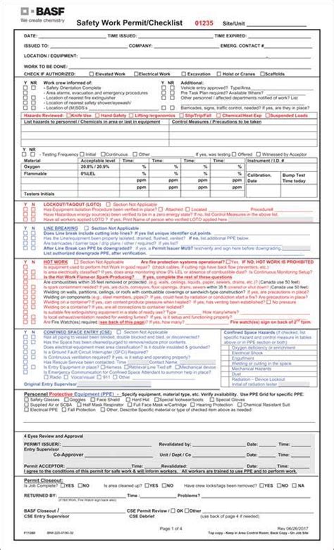 Safety Work Permitchecklist 50ea Basf Client Portal