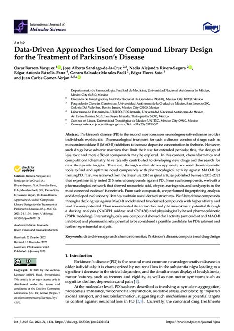 Pdf Data Driven Approaches Used For Compound Library Design For The Treatment Of Parkinsons