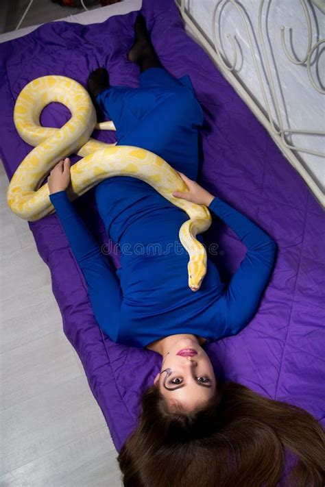 Beautiful Woman With Python Stock Photo Image Of 2026 Blue 55958346