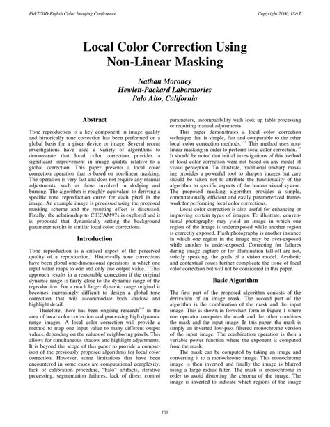 Pdf Local Color Correction Using Nonlinear Masking
