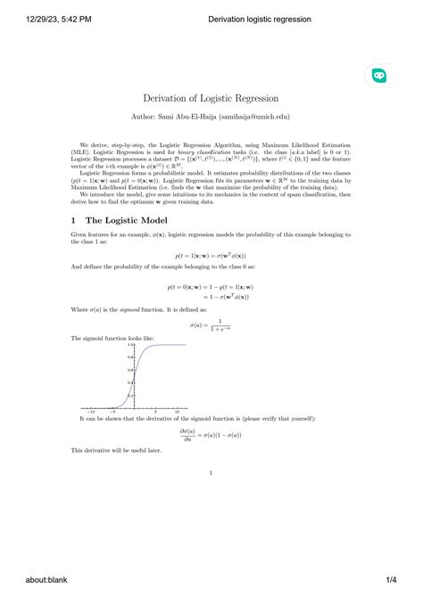 SOLUTION Derivation Logistic Regression Studypool