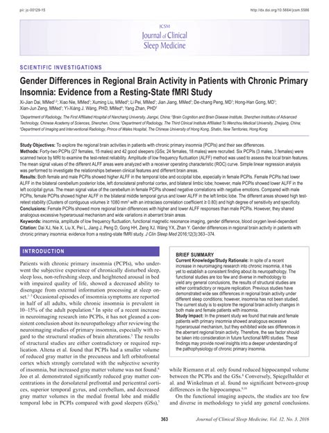 Pdf Gender Differences In Regional Brain Activity In Patients With