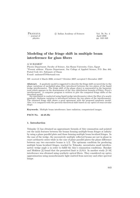 pdf modeling of the fringe shift in multiple beam interference for