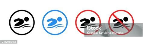 수영 표지판 세트 아이콘이 없습니다 플랫과 실루엣 스타일 벡터 아이콘 수영장 스포츠 경기장에 대한 스톡 벡터 아트 및 기타 이미지 수영장 스포츠 경기장 규칙