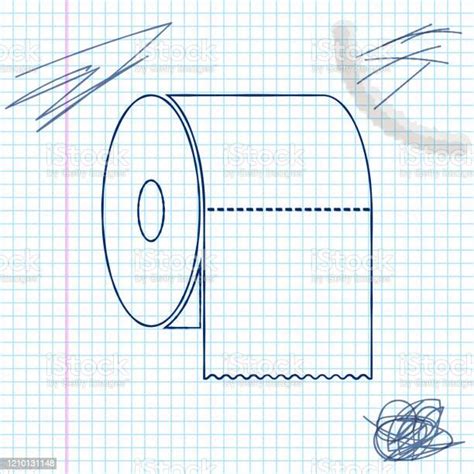 파란색 선 스케치 화장지 롤 아이콘 흰색 배경에 격리 벡터 일러스트레이션 가정 생활에 대한 스톡 벡터 아트 및 기타 이미지