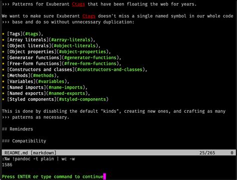 how to have word count exclude markdown markup symbols vi and vim