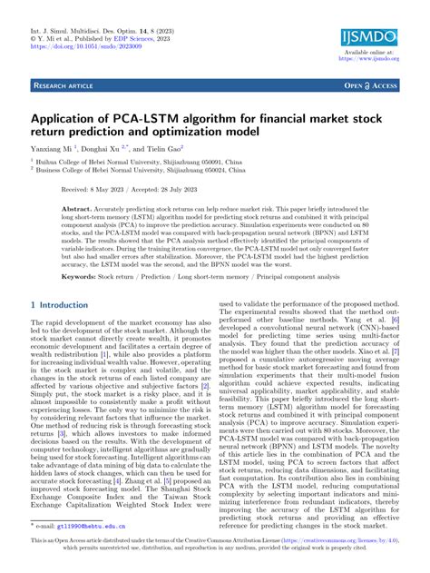 Pdf Application Of Pca Lstm Algorithm For Financial Market Stock