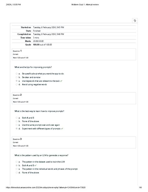 Midterm Quiz 1 Attempt Review Started On Tuesday 6 February 2024 9 43 PM State Finished