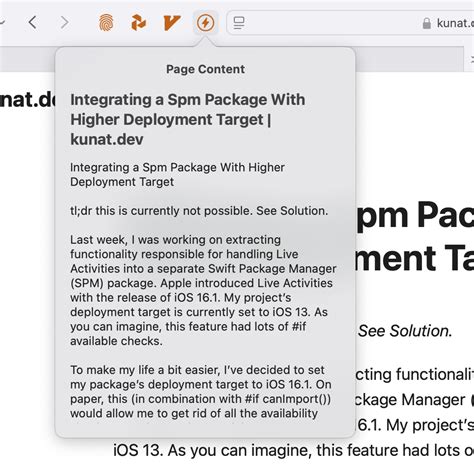 create a safari extension to extract article content kunat dev