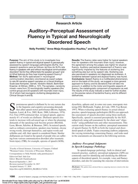 Pdf Auditory Perceptual Assessment Of Fluency In Typical And Neurologically Disordered Speech