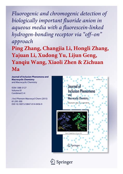 Pdf Fluorogenic And Chromogenic Detection Of Biologically Important Fluoride Anion In Aqueous