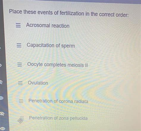 Solved Place These Events Of Fertilization In The Correct