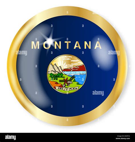 Montana State Flag Button With A Gold Metal Circular Border Over A