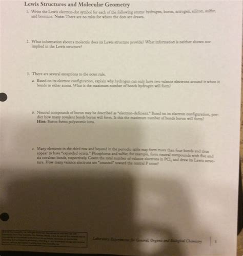 Solved Lewis Structures And Molecular Geometry 1 Write The