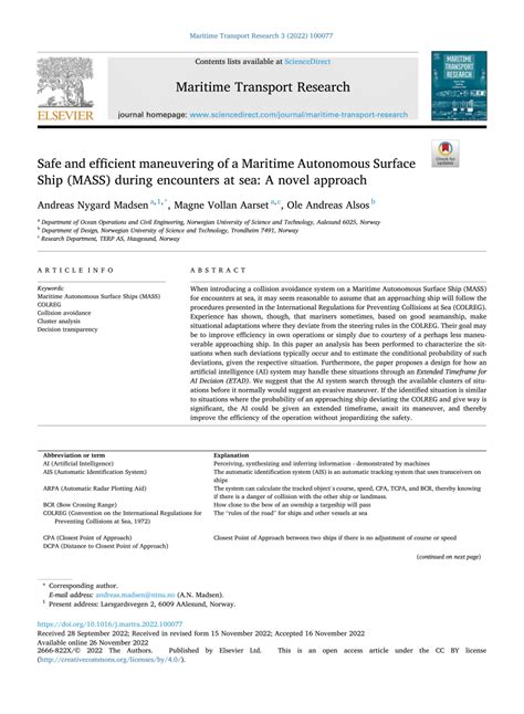 Pdf Safe And Efficient Maneuvering Of A Maritime Autonomous Surface Ship Mass During