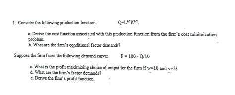 Solved 1 Consider The Following Production Function Q L1 2