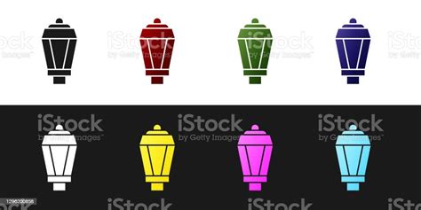 흑백 배경에 격리된 정원 조명 램프 아이콘을 설정합니다 태양 열 램프 랜 턴 가로등 벡터 0명에 대한 스톡 벡터 아트 및 기타 이미지 Istock