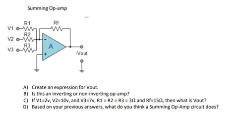 solved summing op amp r1 r2 r3 rf v2 vout a b c d create