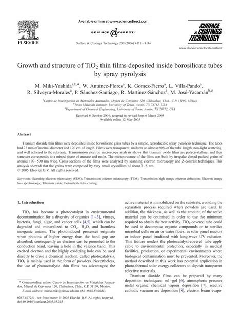 Pdf Growth And Structure Of Tio2 Thin Films Deposited Inside Borosilicate Tubes By Spray