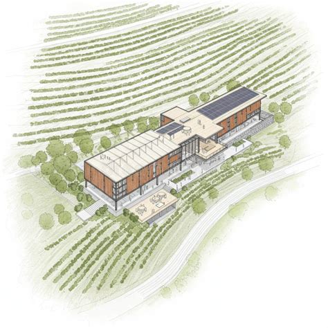 Modern Architectural Concept Of A Rectangular Building Set Within Cultivated Fields The Stock