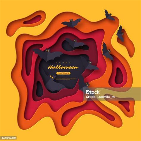 종이 박쥐 비행 스타일 추상적인 모양을 잘라 할로윈 휴가 배경 3d 레이어 된 효과 벡터 일러스트 레이 션입니다 10월에 대한 스톡 벡터 아트 및 기타 이미지 Istock