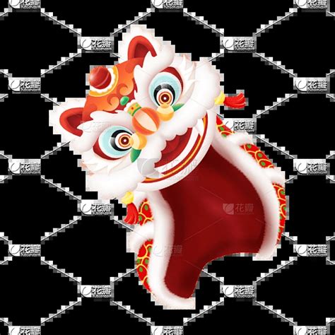 卡通感春节醒狮（舞狮）元素贴纸素材 花瓣网