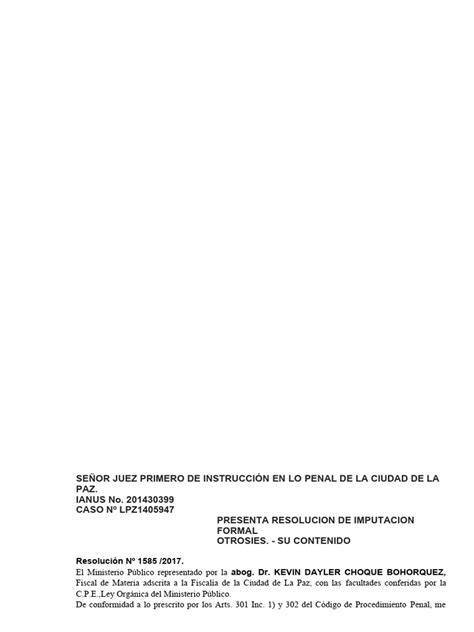 Modelo De Imputacion Formal De Derecho Penal De La Ciudad De La Paz