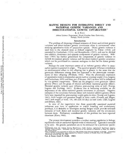 Pdf Mating Designs For Estimating Direct And Maternal Genetic Variances And Direct Maternal