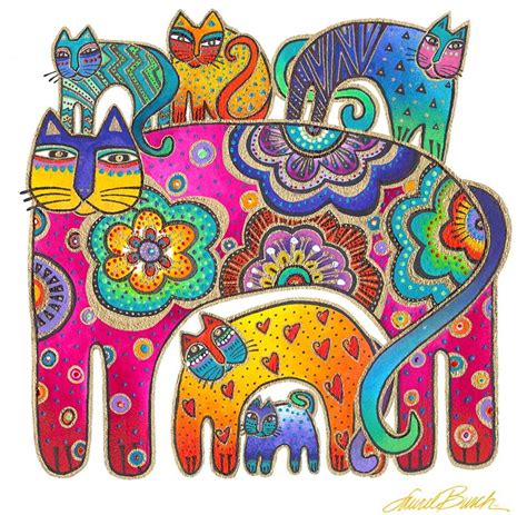 Fantastic Felines By Laurel Burch Abstract Cat Illustration Colorful