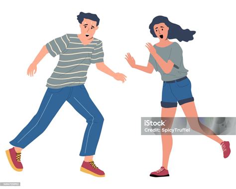 Scared Man And Woman Isolated Cartoon Flat Isolated People Frightened