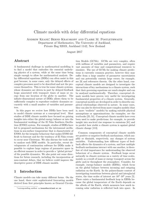 Pdf Climate Models With Delay Differential Equations